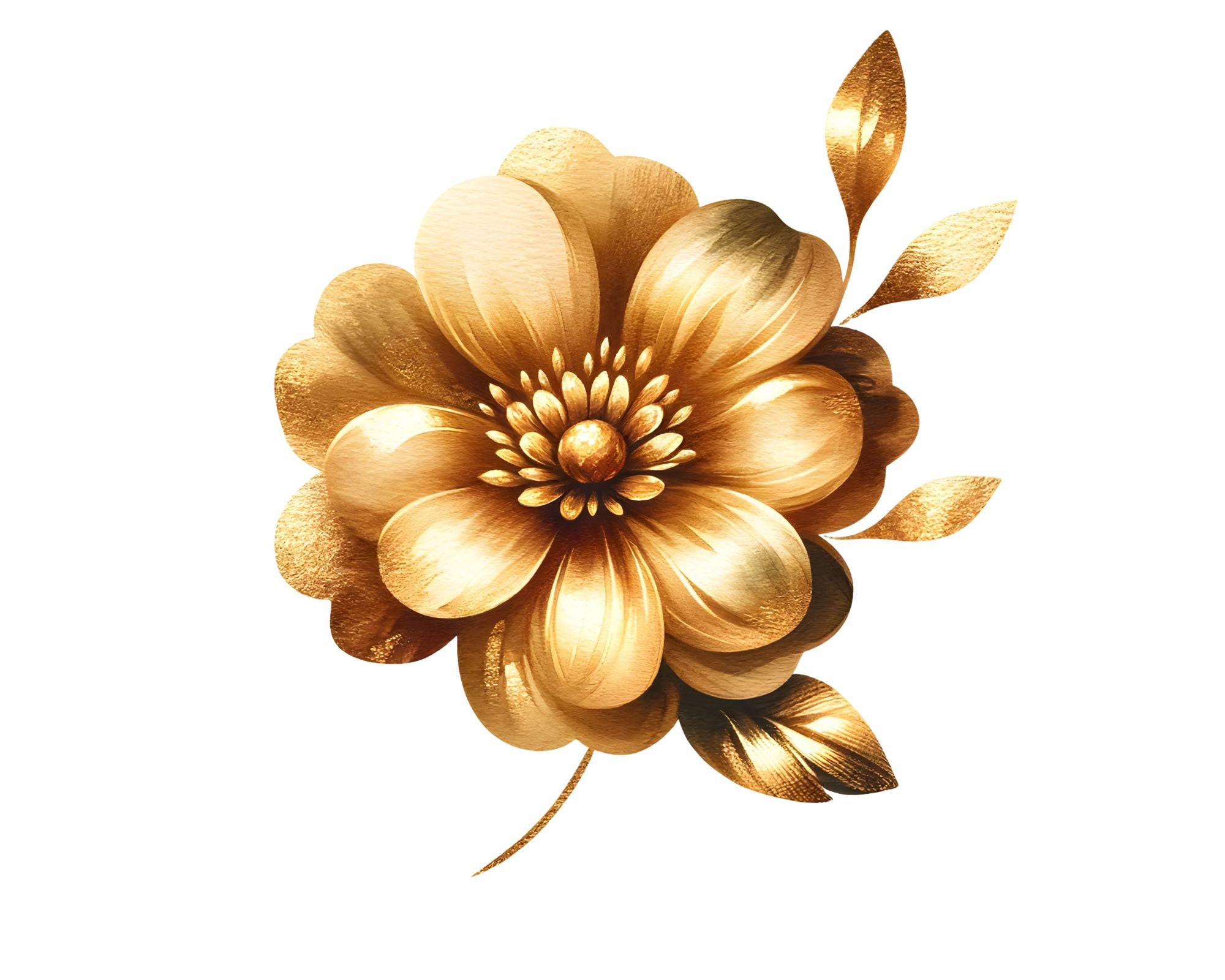 Golden Flowers Clipart, 16 PNG, Flower Clip Art, Sublimation PNG ...