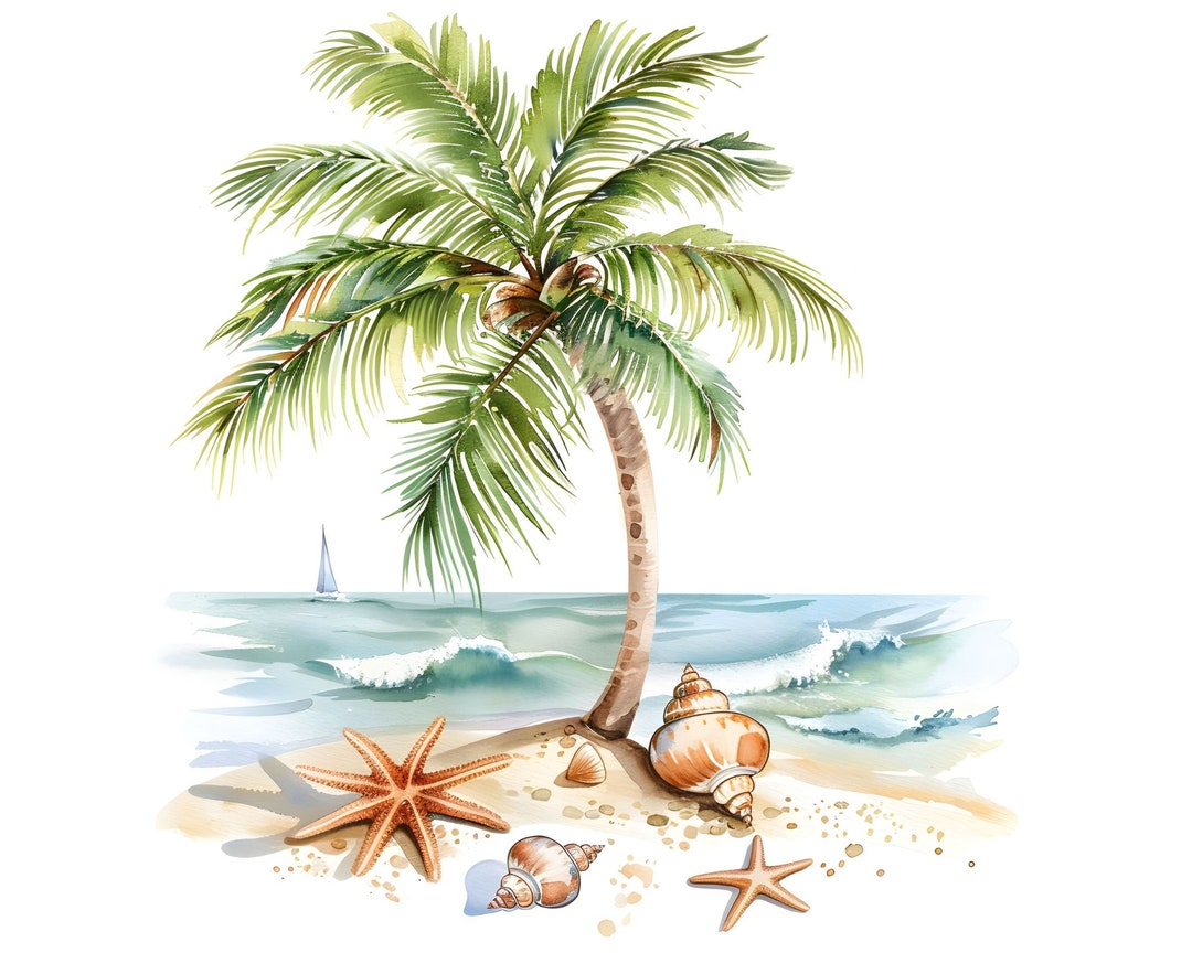 Beach Palm Tree Clipart: Summer Scrapbooking Jpgs (digital Download) - Etsy