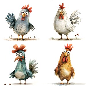 Funny Chicken Clipart, 24 High Quality JPG, Whimsical Quirky ...