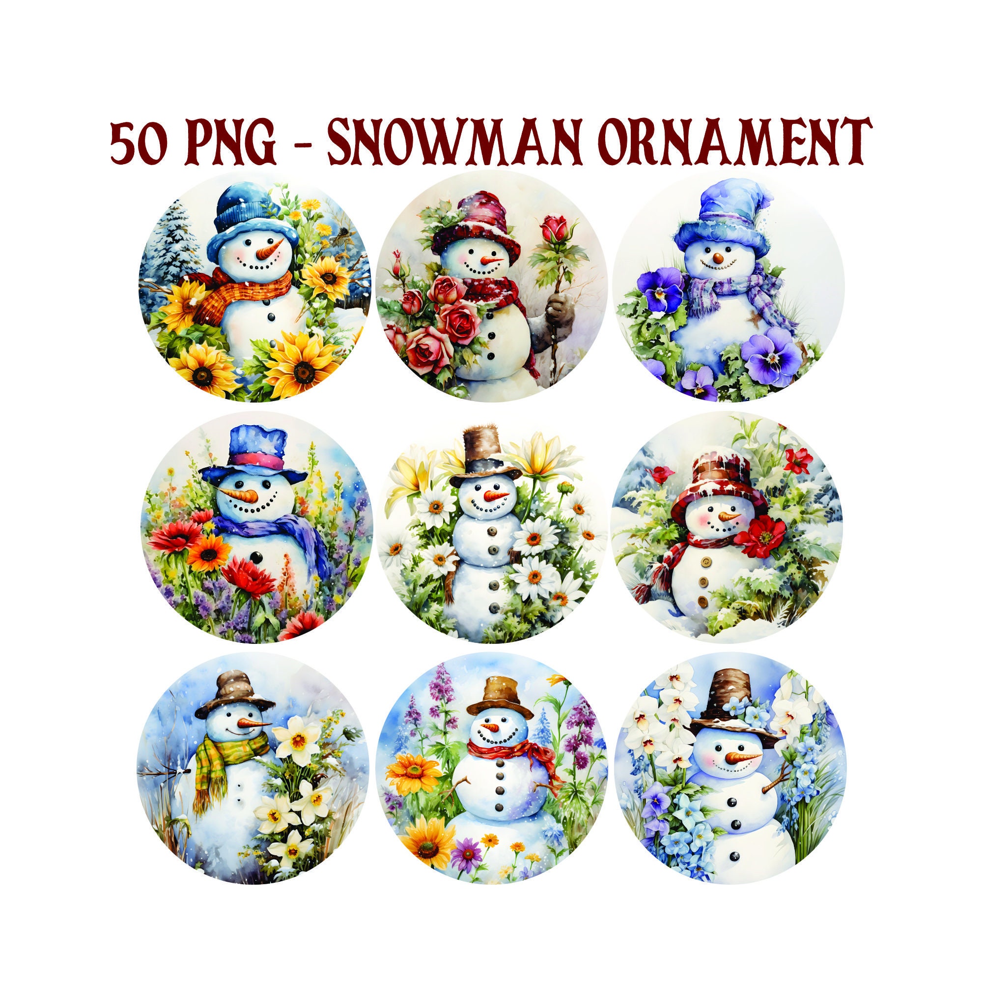Snowman Ornaments 50 PNG Snowman Clipart Christmas Clipart - Etsy