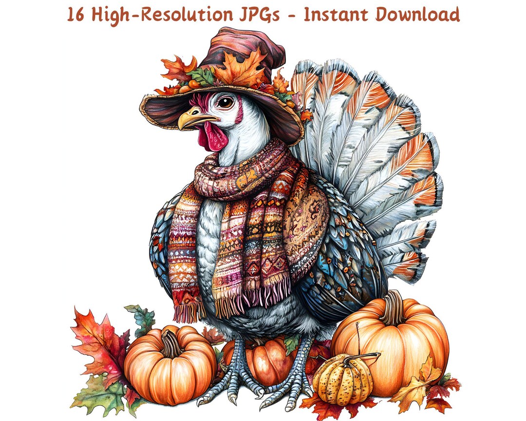 Thanksgiving Turkey Watercolor Clipart – Fall Holiday JPG Set (digital ...
