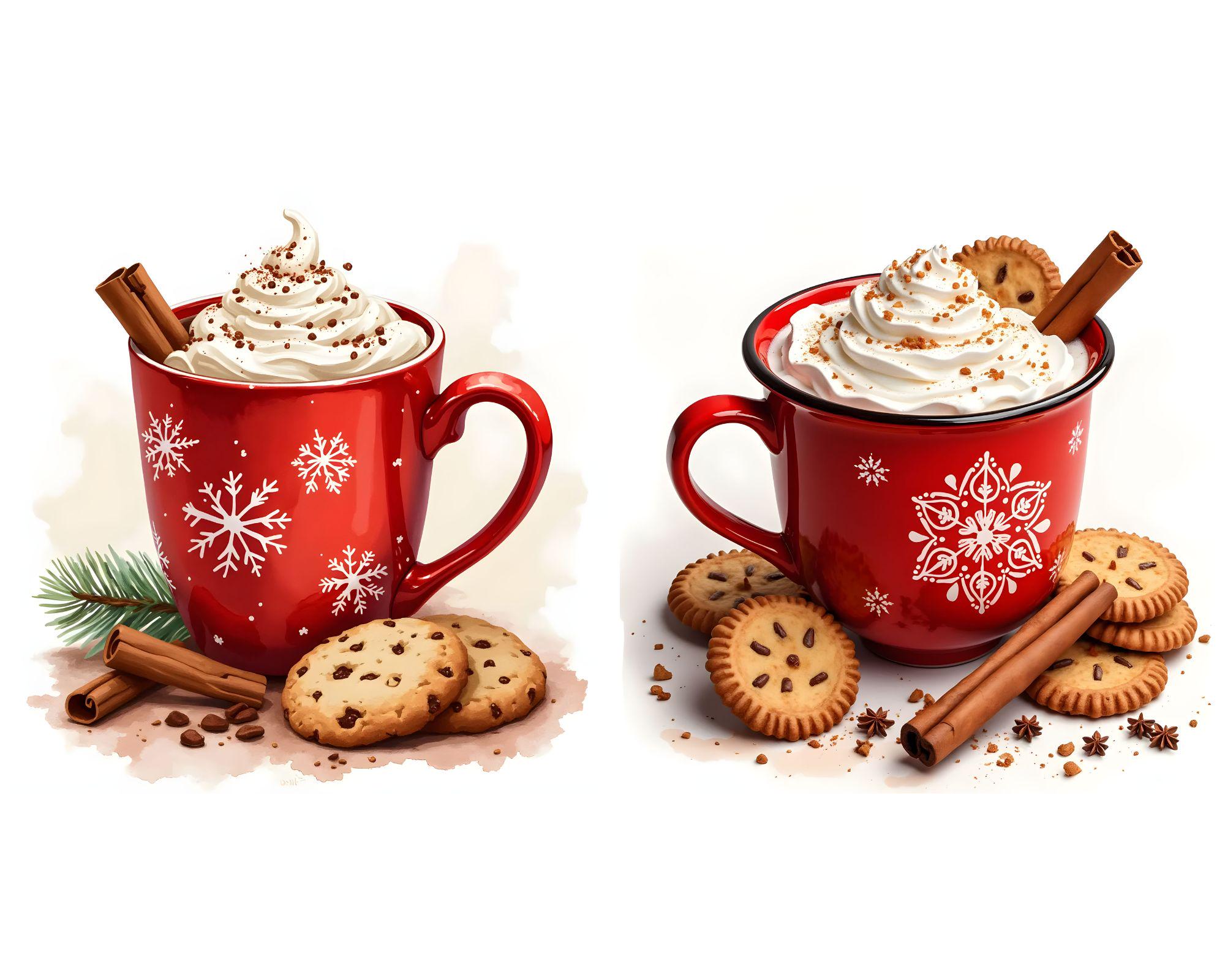 Watercolor Christmas Hot Cocoa Clipart: Red Cup Holiday Beverage ...