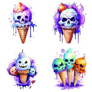 Halloween Ice Cream Clipart, 20 Jpgs, Watercolor Ice Cream, Halloween ...