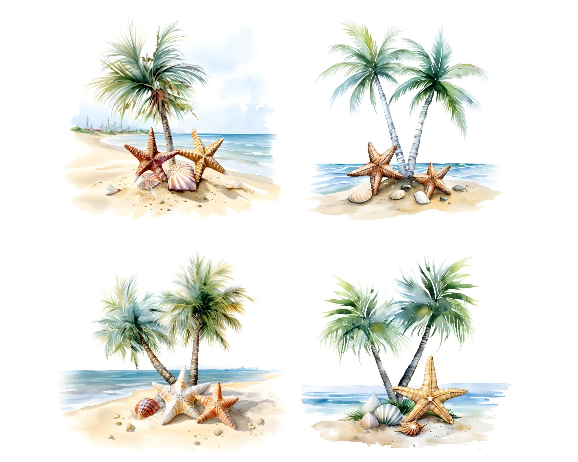 Beach Palm Trees Clipart, 14 JPG, Watercolor Clip Art, Summer Images ...