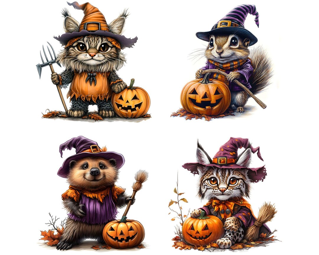 Halloween Woodland Animals Clipart, 80 JPG, Whimsical Clip Art, Paper ...