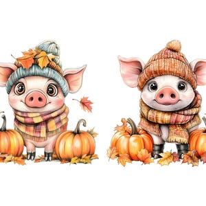 Autumn Pig Clipart, 14 JPG, Cute Fall Clip Art, Paper Crafting, Card ...