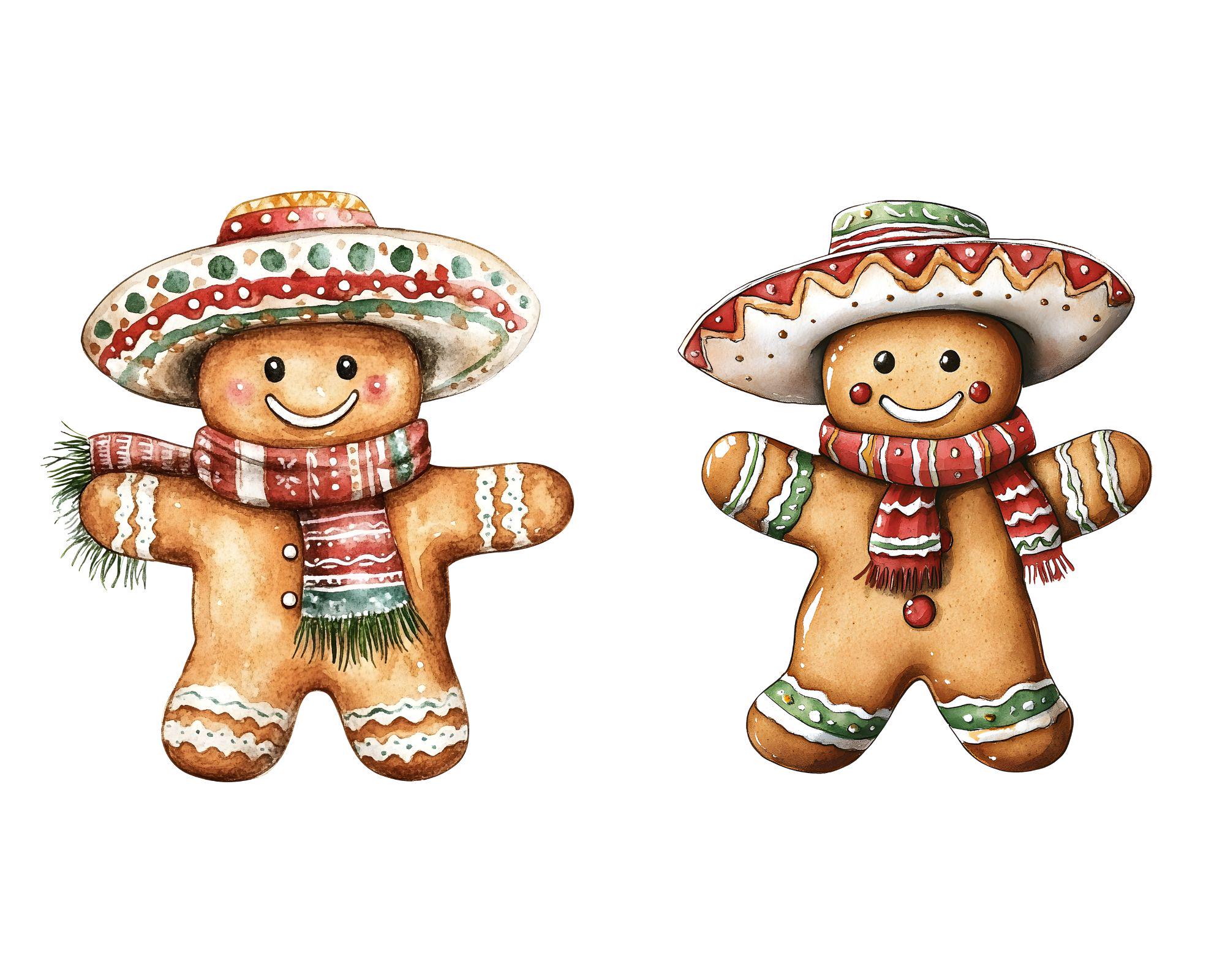 Watercolor Mexican Christmas Gingerbread Man Clipart: 14 PNG (digital ...
