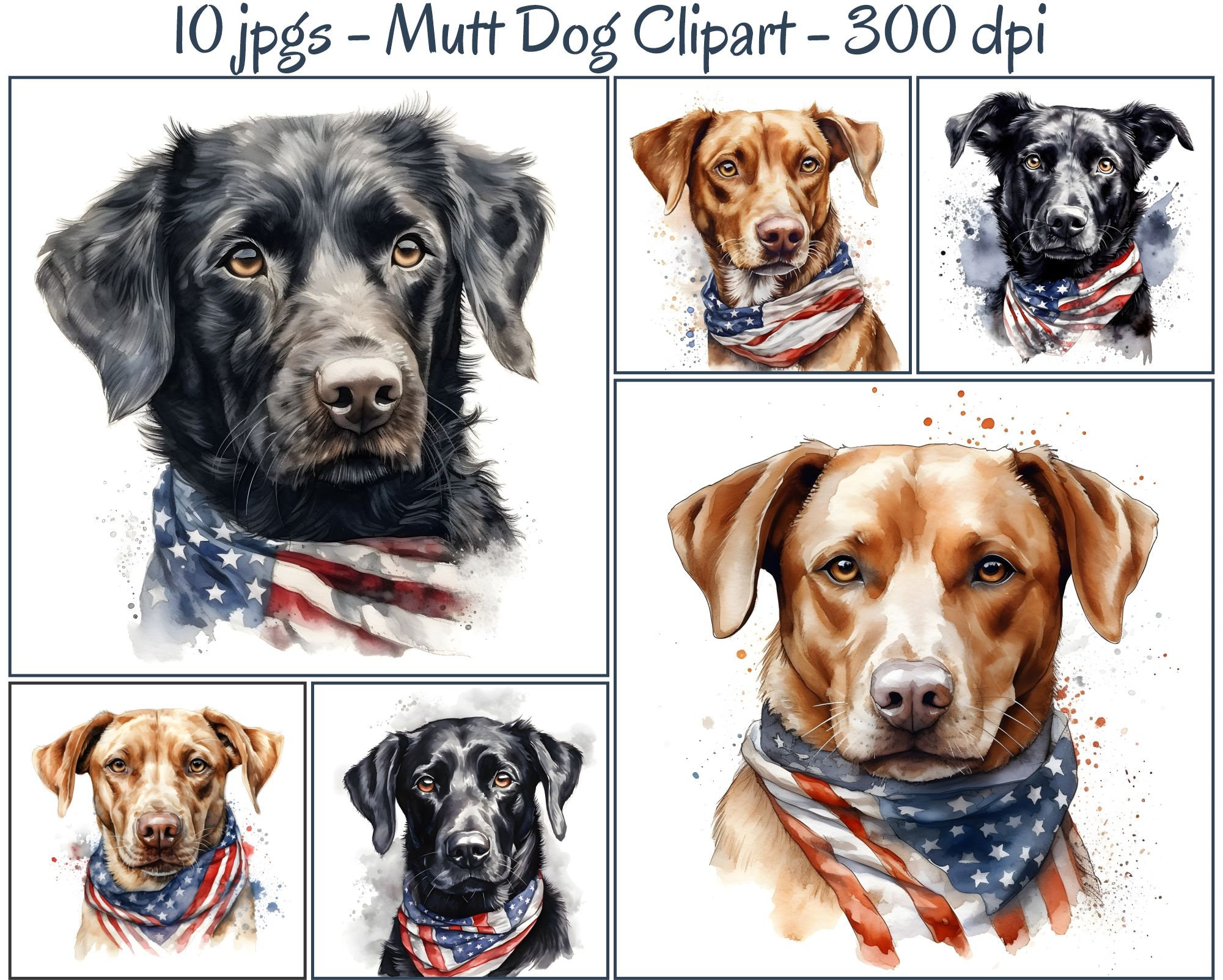 Watercolor Patriotic Mutt Dog Clipart: 4th of July Jpgs (digital ...