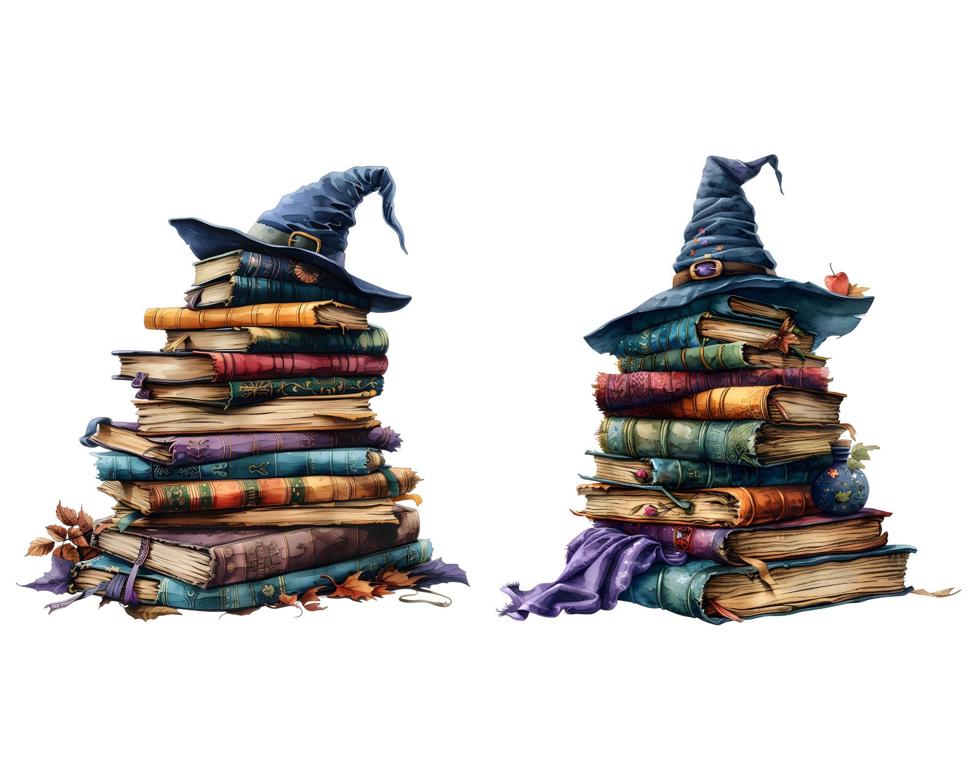 Witch Books Clipart, 16 JPG, Mixed Media Halloween Stack of Books ...