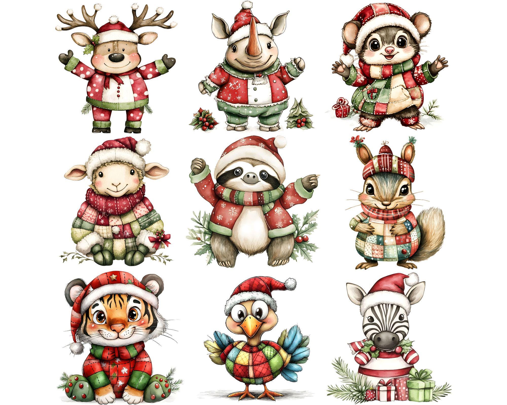 Watercolor Christmas Animals Clipart Bundle: 560 Whimsical JPG Images ...