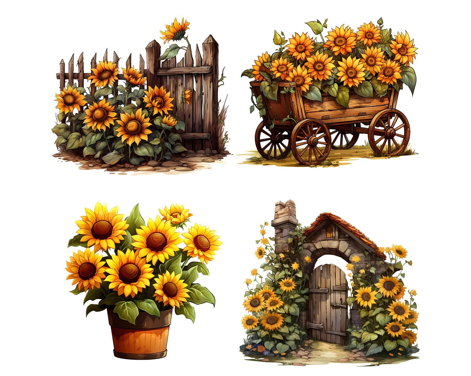 Sunflower Clipart Bundle, Sunflowers PNG, Summer Flowers, Sublimation ...