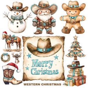 Rustic Cowboy Christmas Clipart Bundle: 45 PNG Files (digital Download ...
