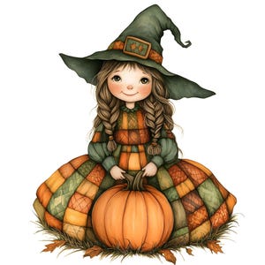Cute Little Witch Clipart, 20 JPG, Patchwork Witch Clip Art, Card ...