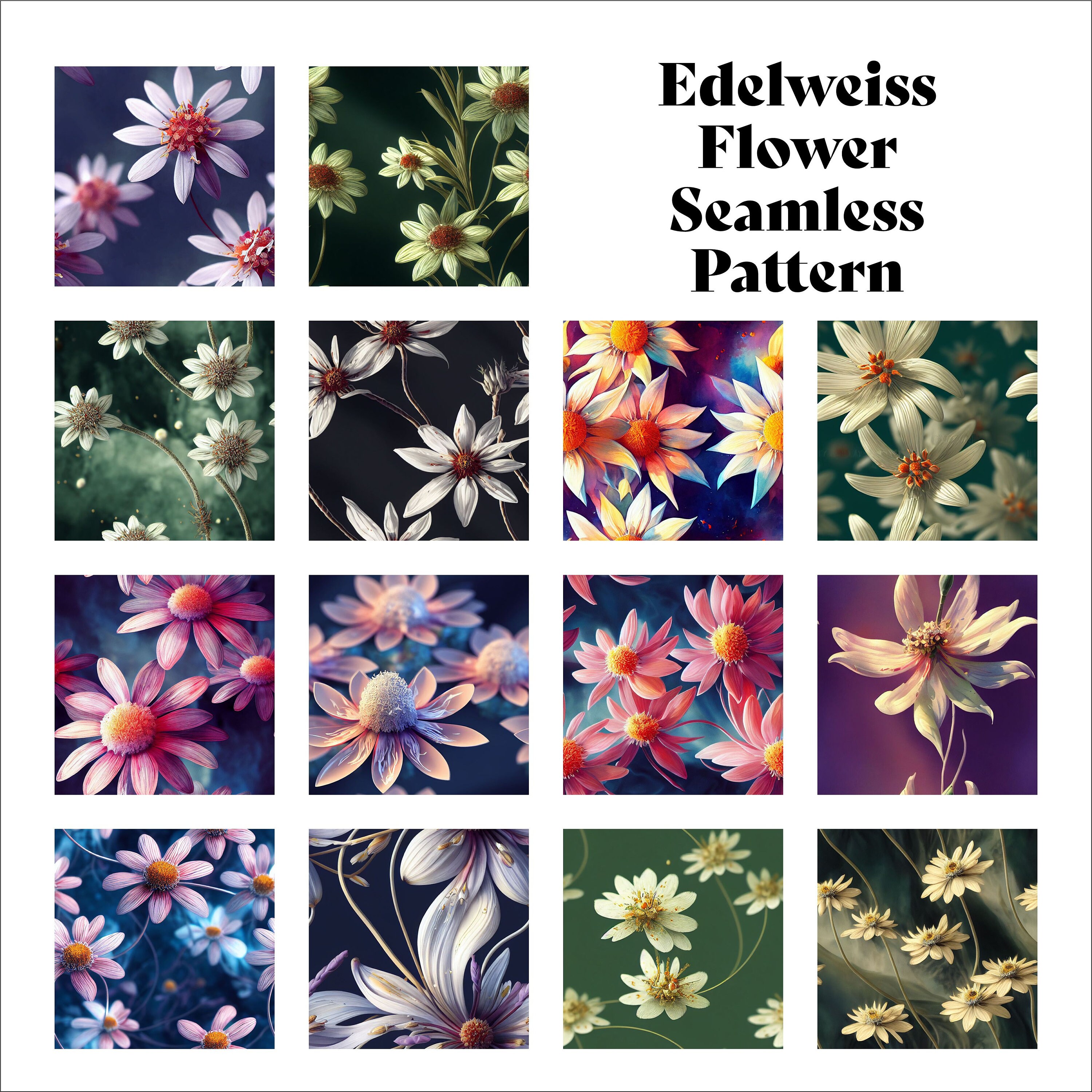 Edelweiss Flower Seamless Pattern, Flower Pattern, Edelweiss Digital ...