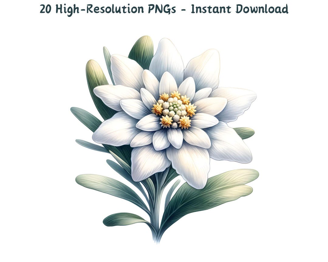 Watercolor Edelweiss Flower Clipart: 20 Alpine Floral PNG (digital ...