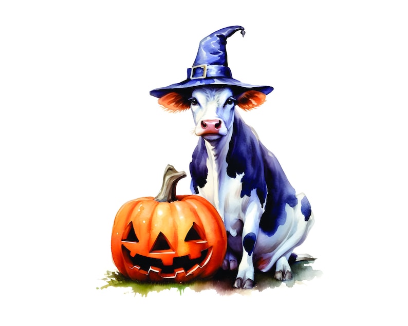 Halloween Cow Clipart 16 Jpgs Watercolor Cow Halloween - Etsy