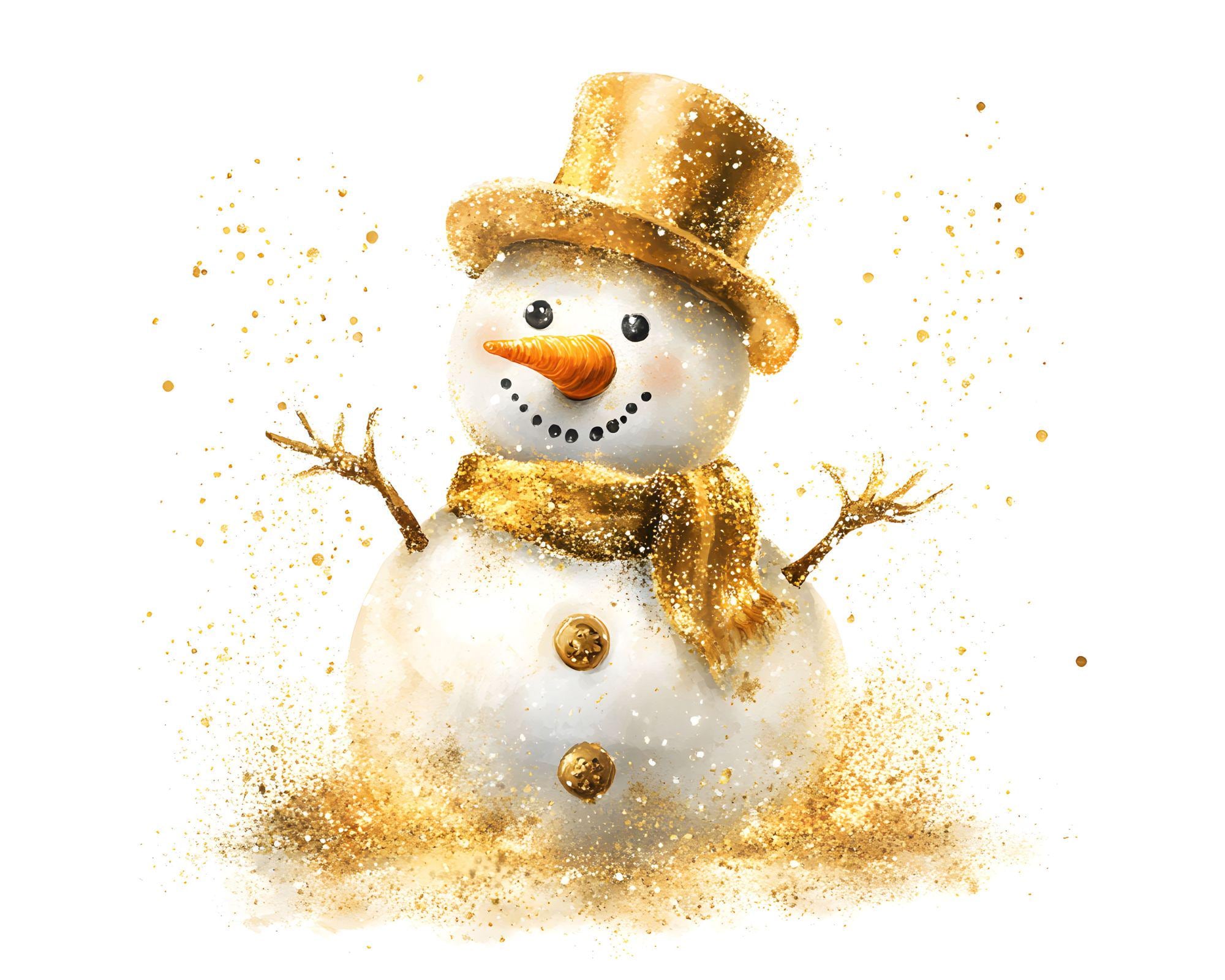 Watercolor Golden Snowman Clip Art: Christmas Card Making (digital ...