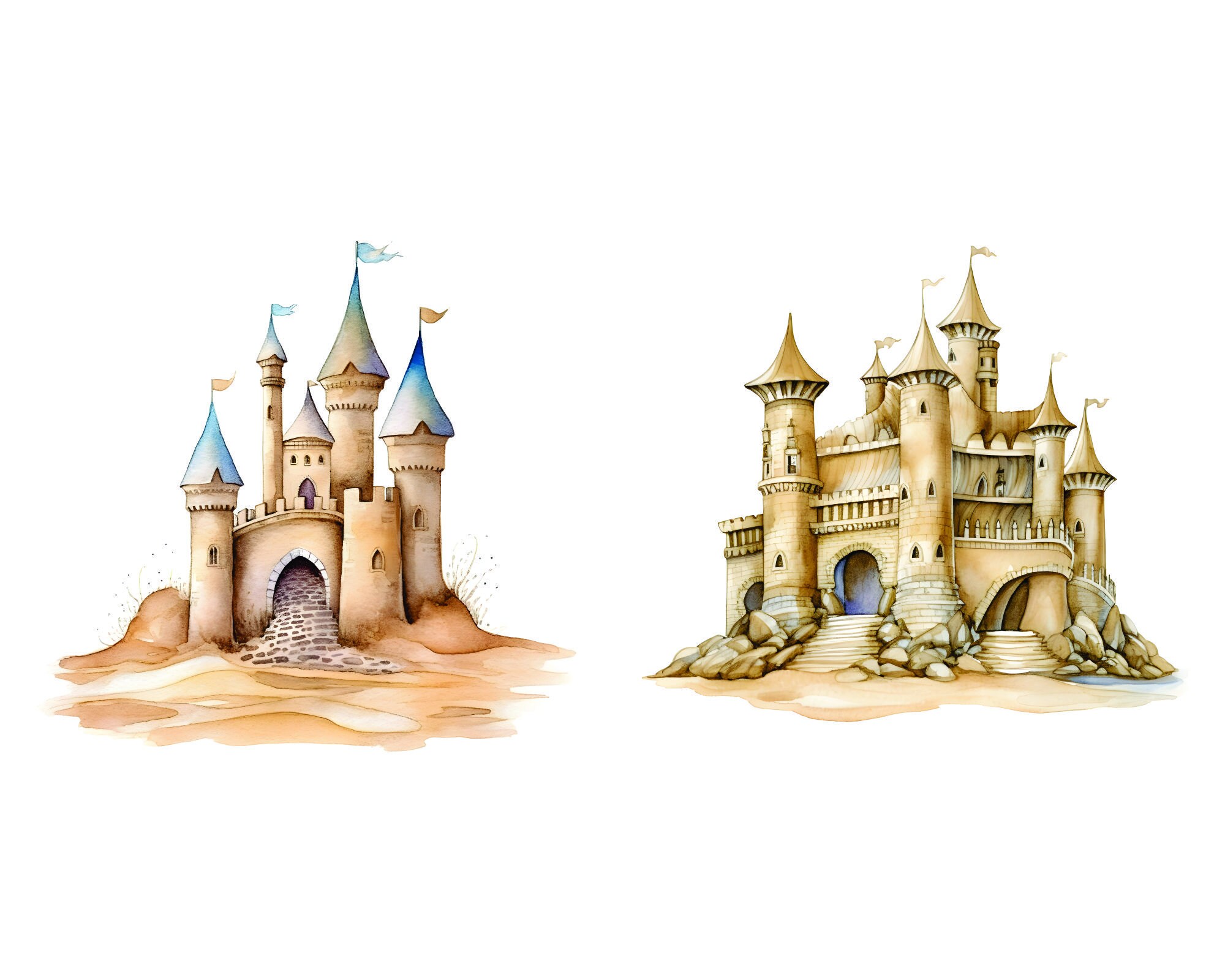 Watercolor Sandcastle Clipart 14 JPG Sand Castle Clipart - Etsy