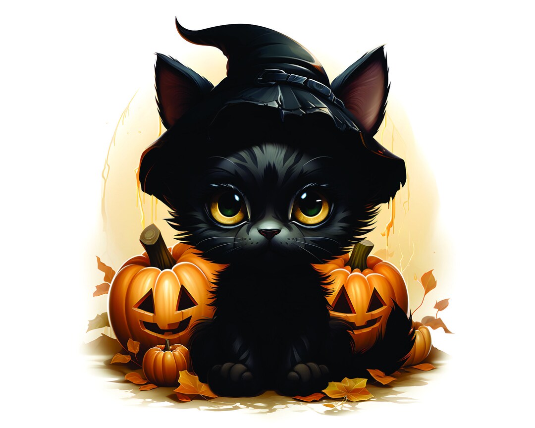 Cute Halloween Cat Clipart, 12 Jpgs, Halloween Clipart, Halloween Cat ...