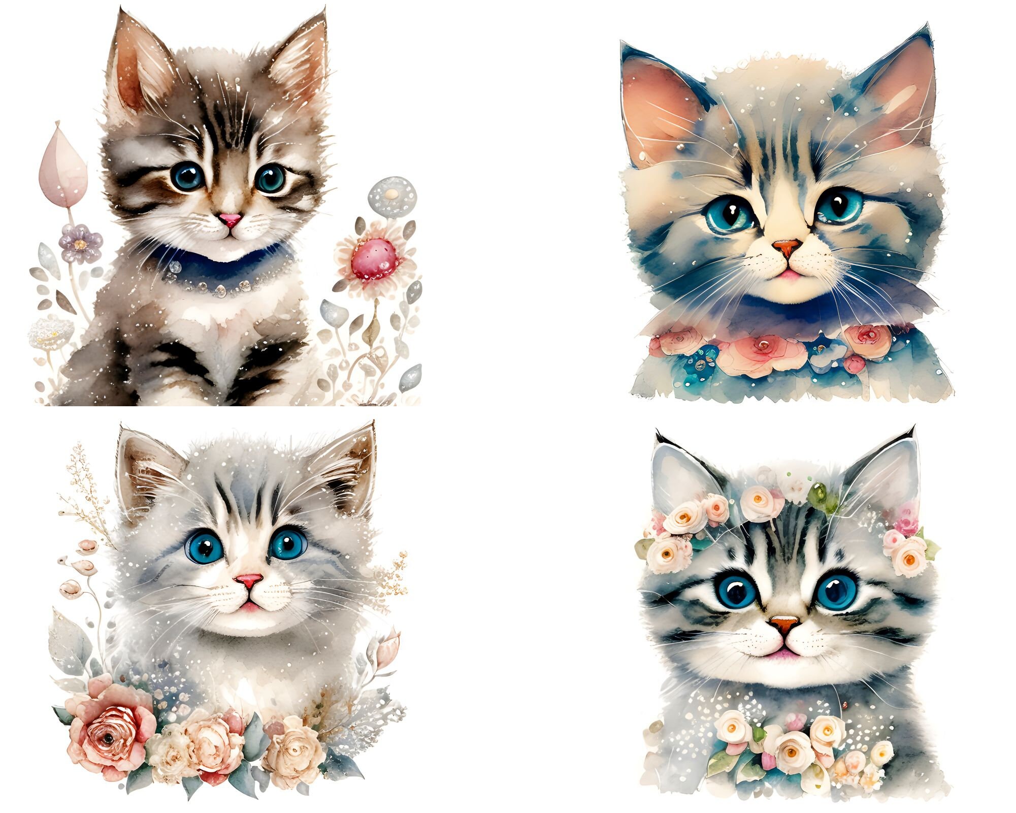 36 Cute Kitten Clipart Cat Clipart Kitten With Flowers - Etsy