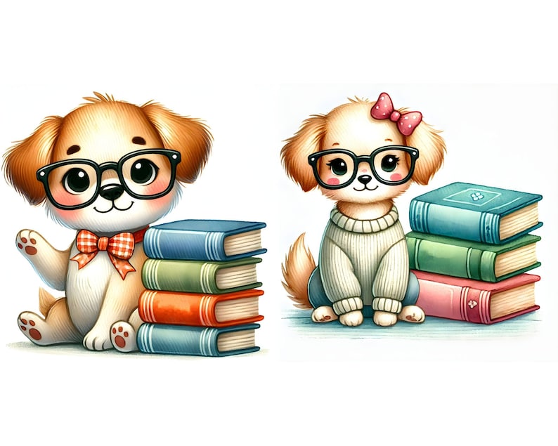 Dog With Books Clipart, 16 JPG, Printable Dogs Clip Art, Paper Craft ...