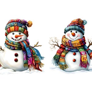 Cute Snowman With Colorful Scarf and Hat Clipart, 12 JPG, Paper Craft ...