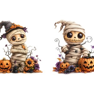 Halloween Mummy Clipart, 16 JPG, Mummy With Pumpkin and Flowers, Paper ...