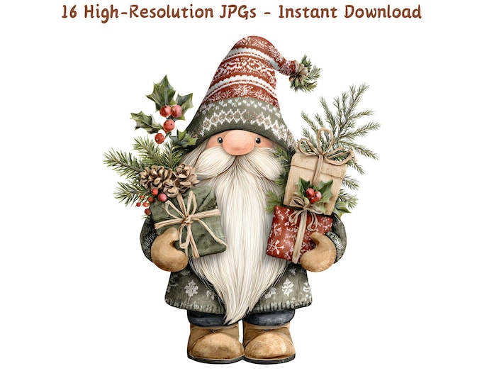 Watercolor Christmas Gnome Clipart 10 Watercolor Jpgs Christmas ...