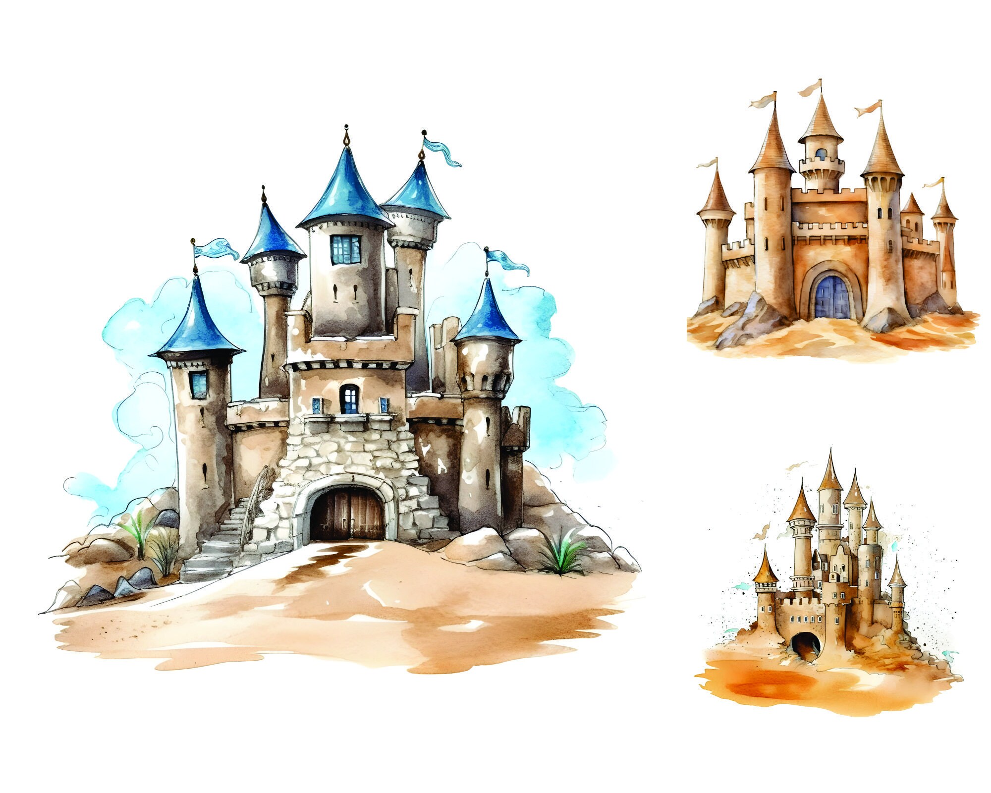 Watercolor Sandcastle Clipart 14 JPG Sand Castle Clipart - Etsy