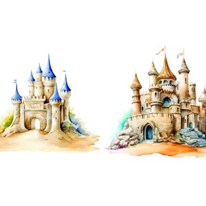 Sandcastle Clipart, 12 Jpgs, Sand Castle Clipart, Watercolor Beach ...