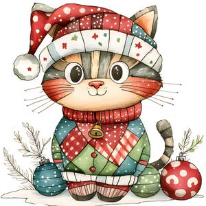 Cute Christmas Cat Clipart, 14 JPG, Whimsical Xmas Clip Art, Paper ...
