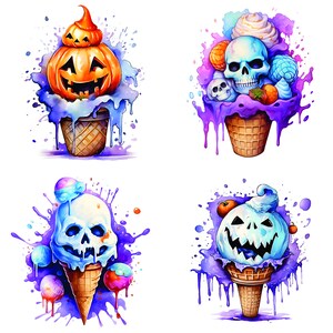 Halloween Ice Cream Clipart, 20 Jpgs, Watercolor Ice Cream, Halloween ...