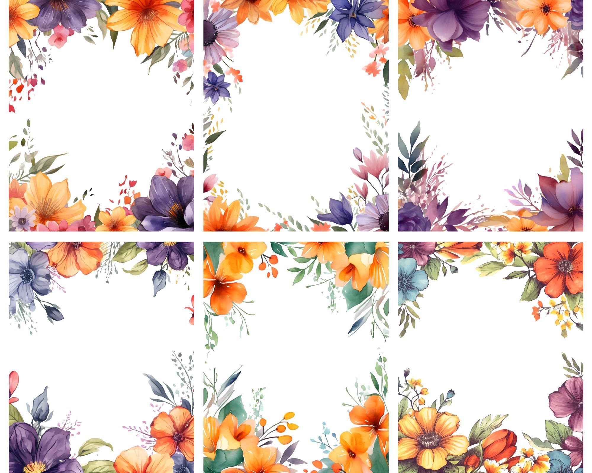 Flower Border Clipart: 50 PNG Flower Frame Bundle (commercial Use) - Etsy