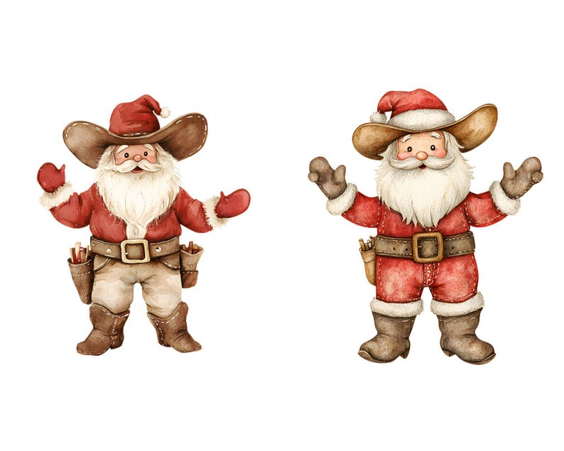 Cowboy Santa Clipart: Western Christmas 16 PNG Images (digital Download ...