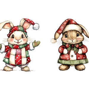 Cute Christmas Bunny Clipart, 14 JPG, Whimsical Xmas Clip Art, Paper ...