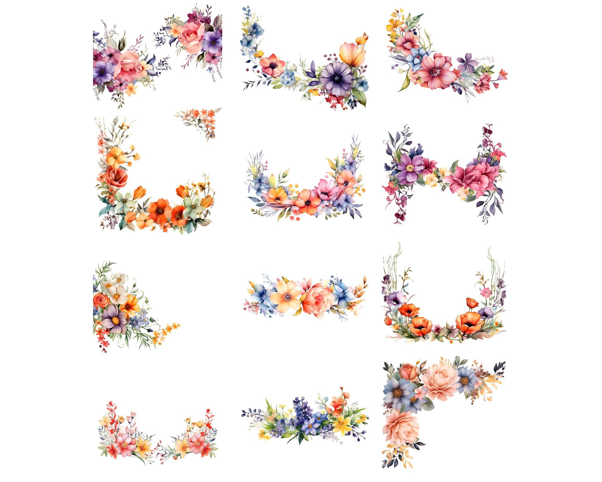 Flower Border Clipart, 50 PNG, Flower Bundle, Flower Frame, Flower Clip ...