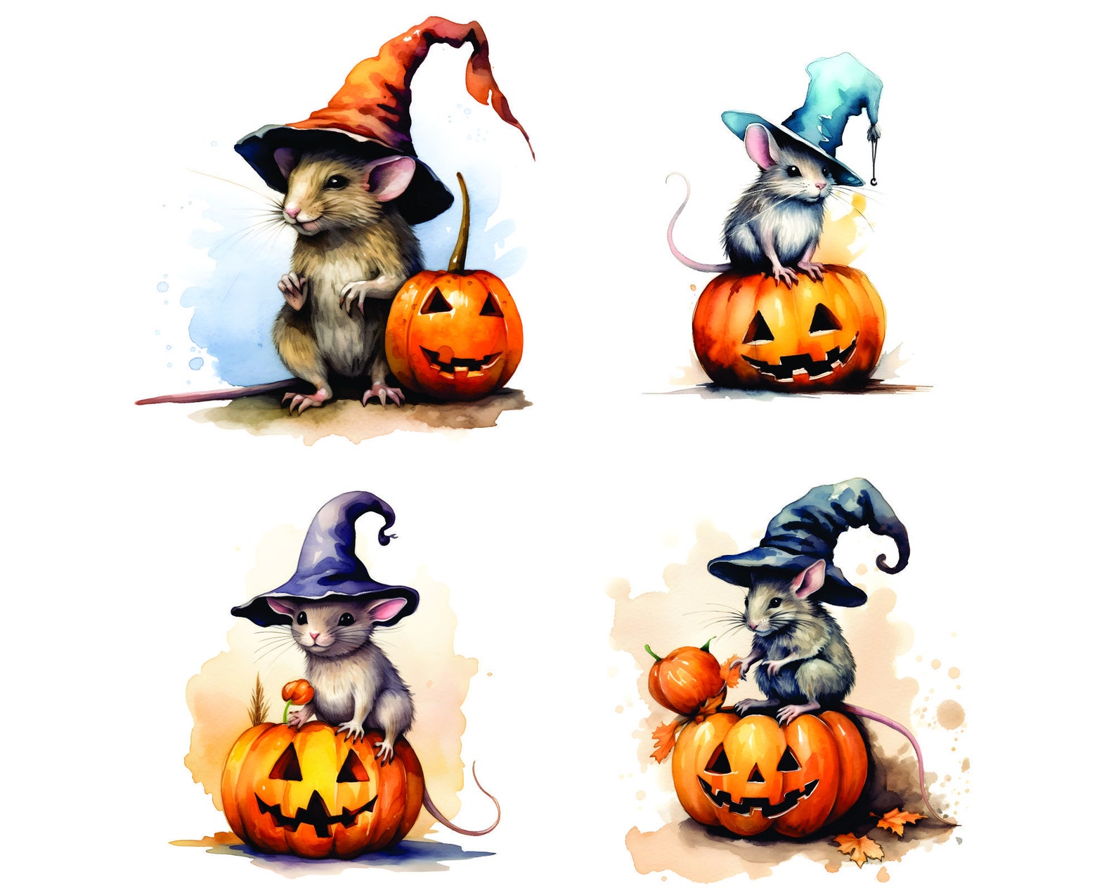 Halloween Mouse Clipart, 16 Jpgs, Watercolor Mouse, Halloween Clipart ...