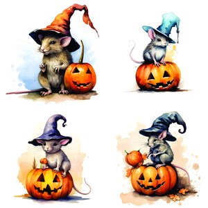 Halloween Mouse Clipart, 16 Jpgs, Watercolor Mouse, Halloween Clipart ...