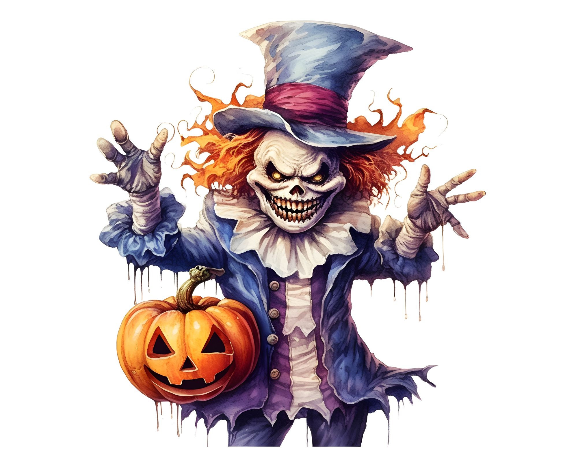 Halloween Scary Clown Clipart 14 Jpgs Watercolor Clown - Etsy