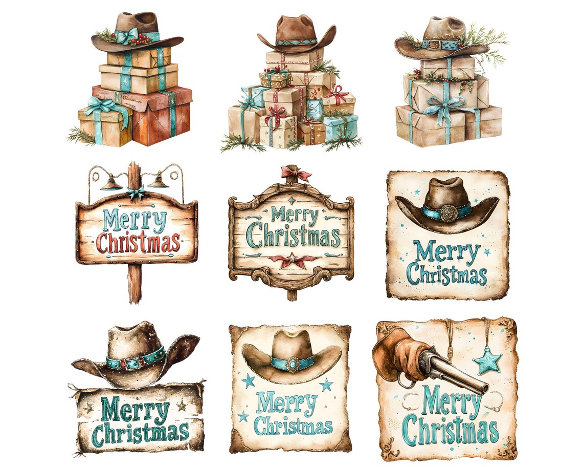Rustic Cowboy Christmas Clipart Bundle: 45 PNG Files (digital Download ...