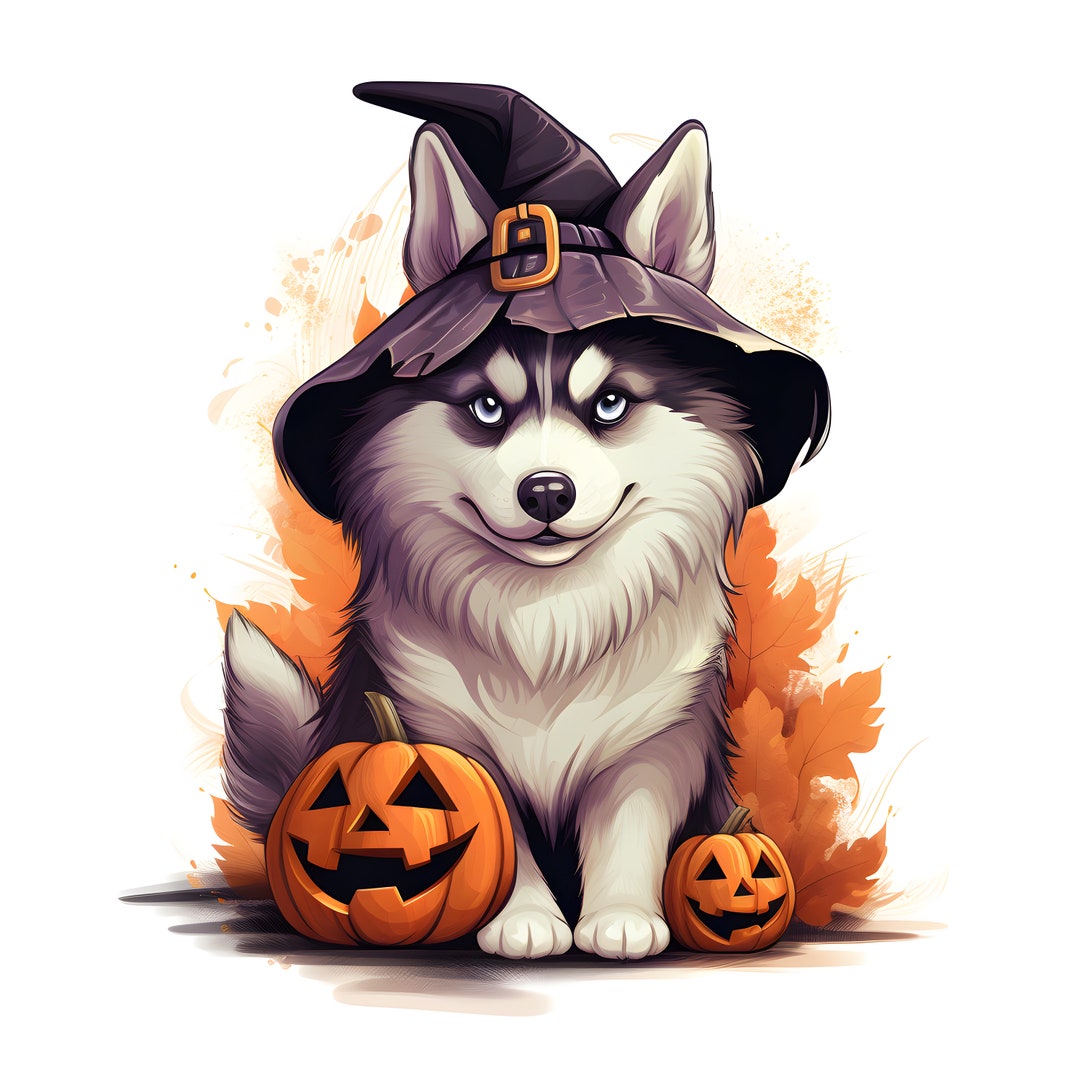 Halloween Siberian Husky Clipart, 12 Jpgs, Watercolor Halloween ...