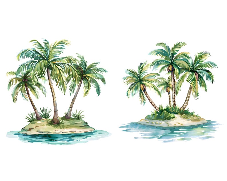 Watercolor Palm Tree Clipart, 16 JPG, Tropical Clip Art, Digital Paper ...