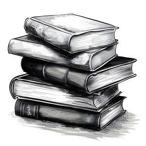 Sketch Stack of Books Clipart, 18 JPG, Black and White, Book Clip Art, Scrapbooking, Card Making ...