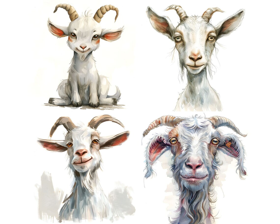 Funny Goat Clipart, 24 High Quality JPG, Whimsical Quirky, Watercolor ...