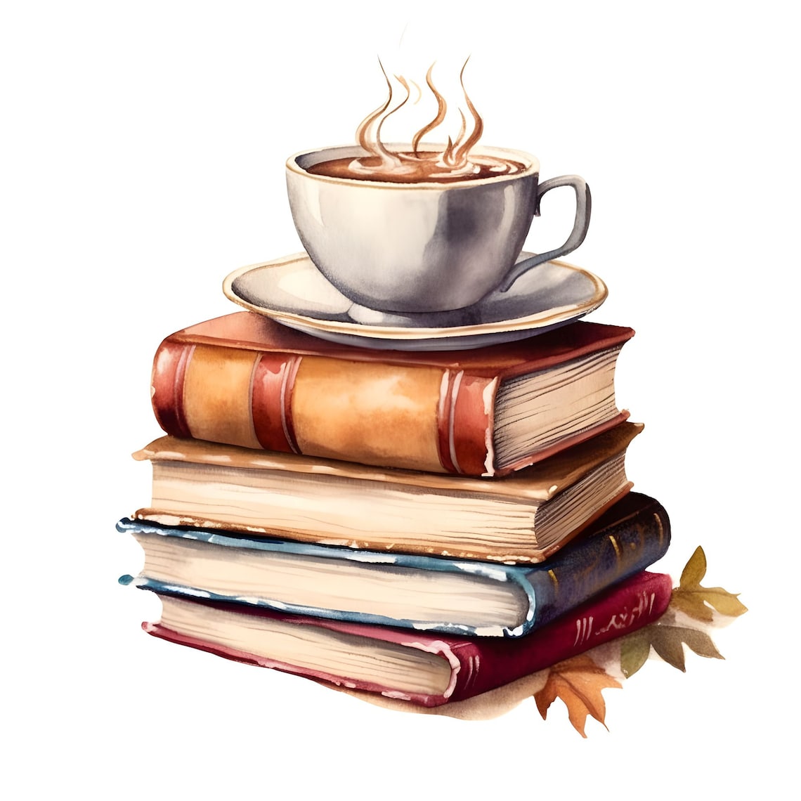 Books and Coffee Clipart, 16 Jpgs, Stack of Books, Watercolor Books ...