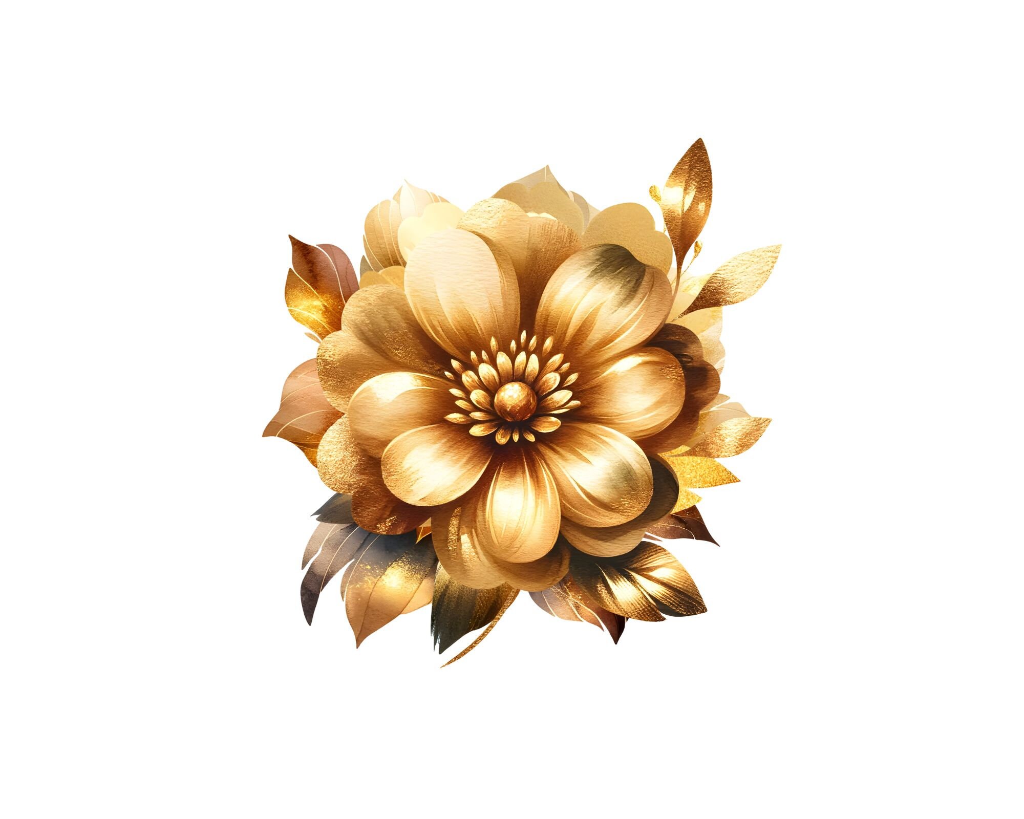 Golden Flowers Clipart, 16 PNG, Flower Clip Art, Sublimation PNG ...