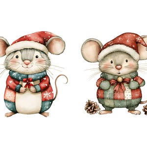 Christmas Mouse Watercolor Clipart: Patchwork Mouse JPG (digital ...