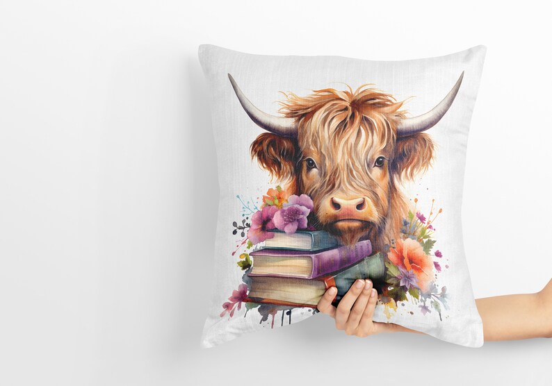Highland Cow Clipart, 16 Jpgs, Stack of Books and Highland Cow ...