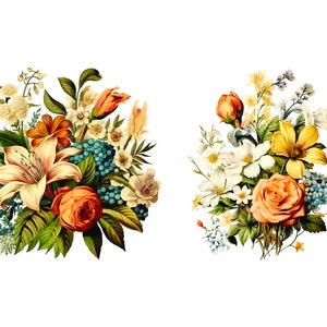 Vintage Flower Clipart, 14 Jpgs, Vintage Floral, Floral Clipart, Retro ...