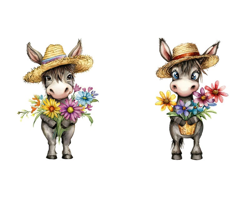 Watercolor Mule Clipart, Floral Farm Animal Art (digital Clip) - Etsy